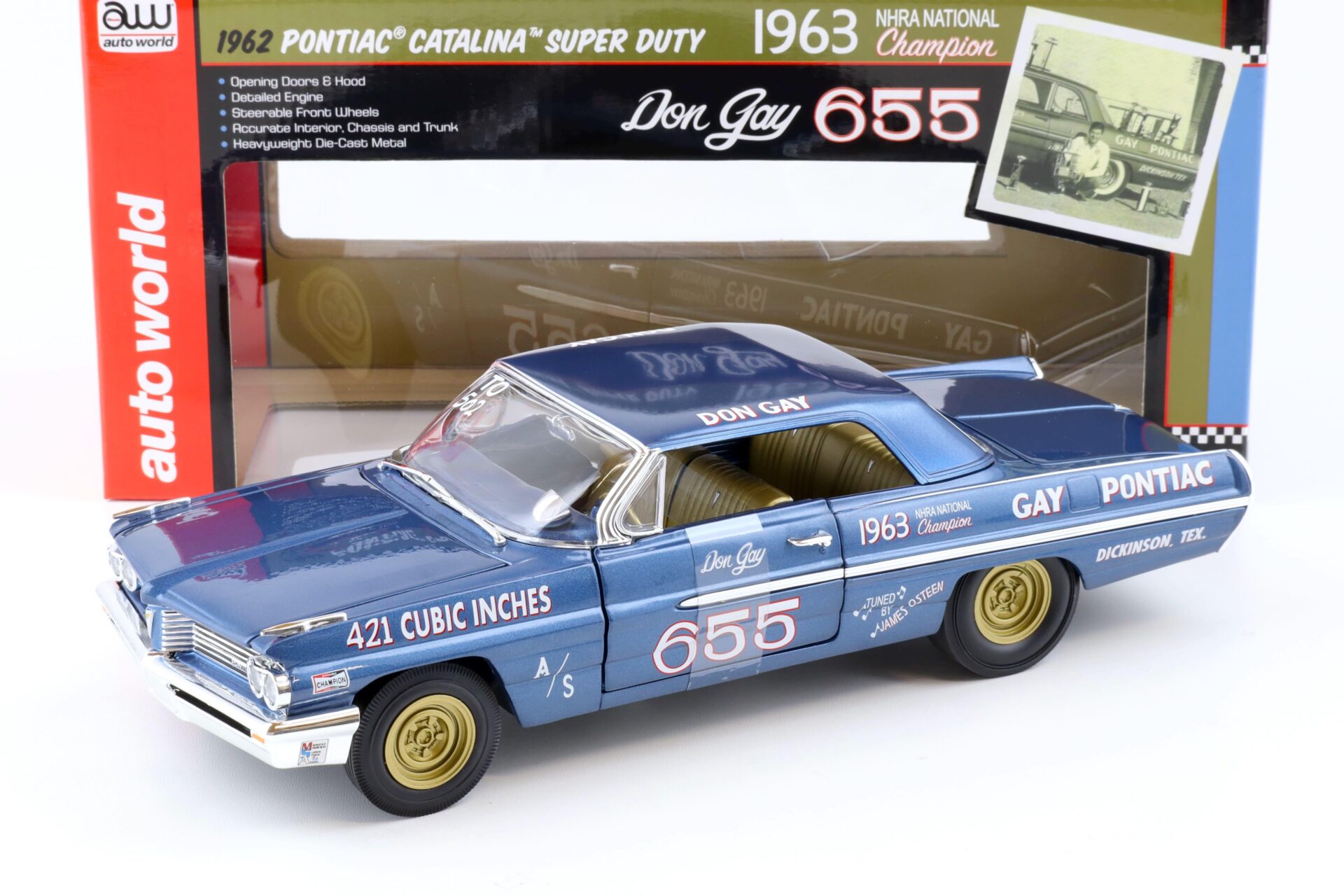1:18 Auto World 1962 Pontiac Catalina Super Duty #655 Don Gay blue ...