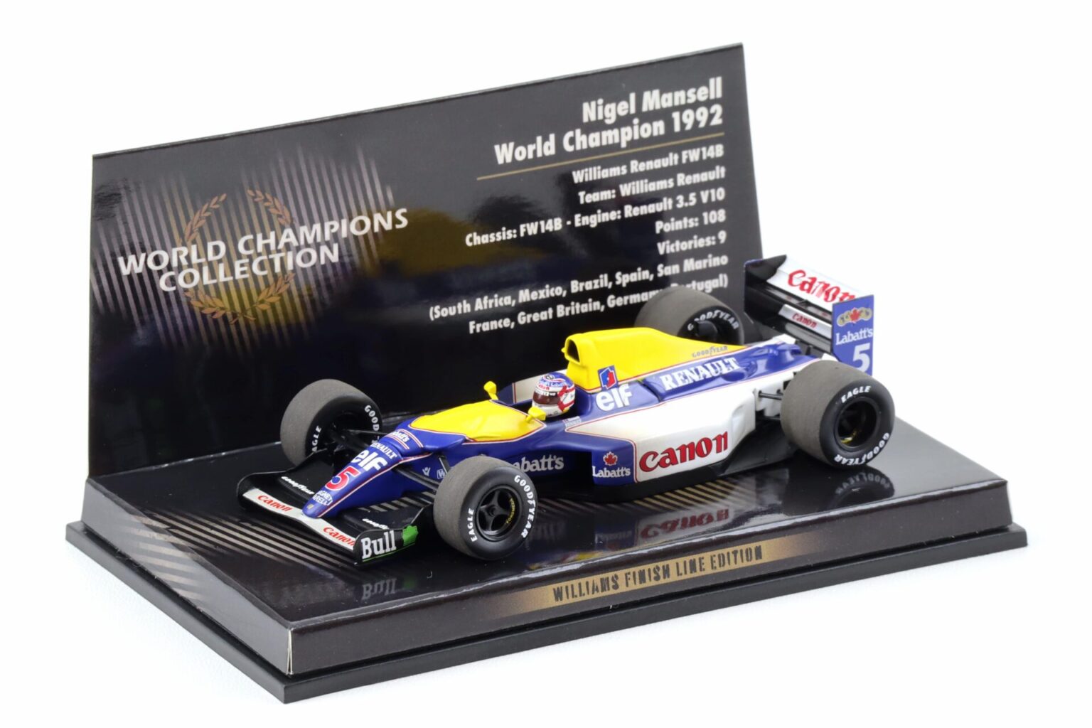 1:43 Minichamps F1 Williams Renault FW14B Nigel Mansell World Champion 1992 Finish Line ...