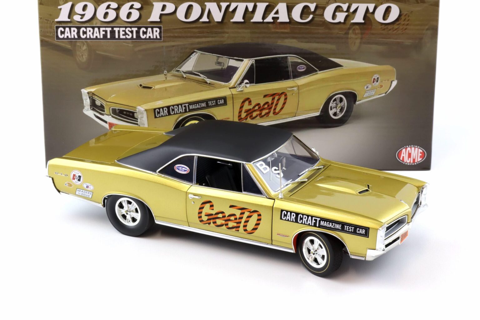 1:18 ACME 1966 Pontiac GTO Car Craft Test Car gold metallic/ black roof ...