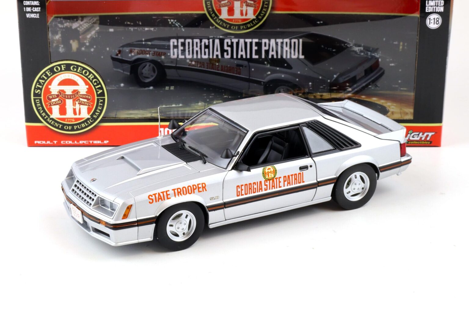 1:18 Greenlight 1982 Ford Mustang GT 5.0 Coupe SSP Georgia State Patrol ...