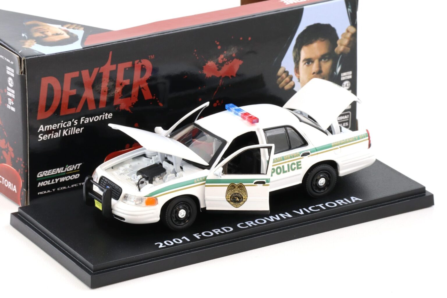 1:43 Greenlight 2001 Ford Crown Victoria Miami Metro Police DEXTER ...